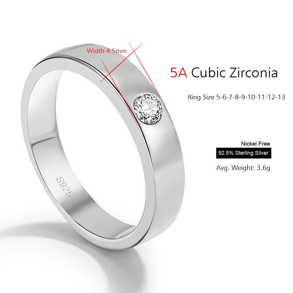 Meilanduo Solid 925 Sterling Silver Engagement Ring Round Brilliant Cubic Zirconia CZ Wedding Band Ring, Sizes 5 to 13 for Men & Women (9)
