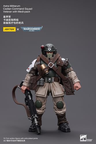 JoyToy Warhammer 40K: Astra Militarum Cadian Command Squad Veteran with Medi-Pack 1:18 Scale Figure