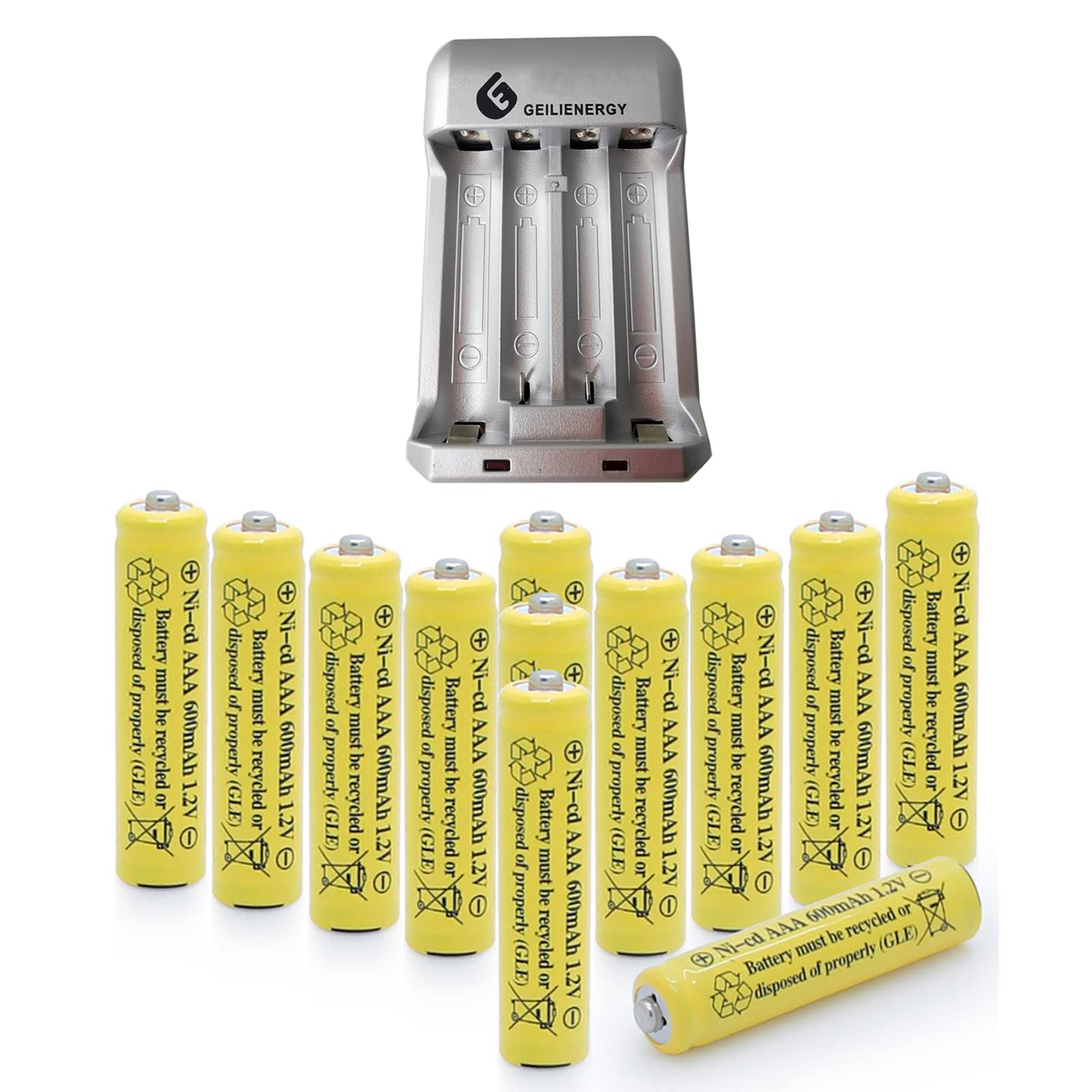 QBLPOWER 1.2v AAA NiCd 600mAh Triple A Rechargeable Battery Combo with Universal Battery Charger