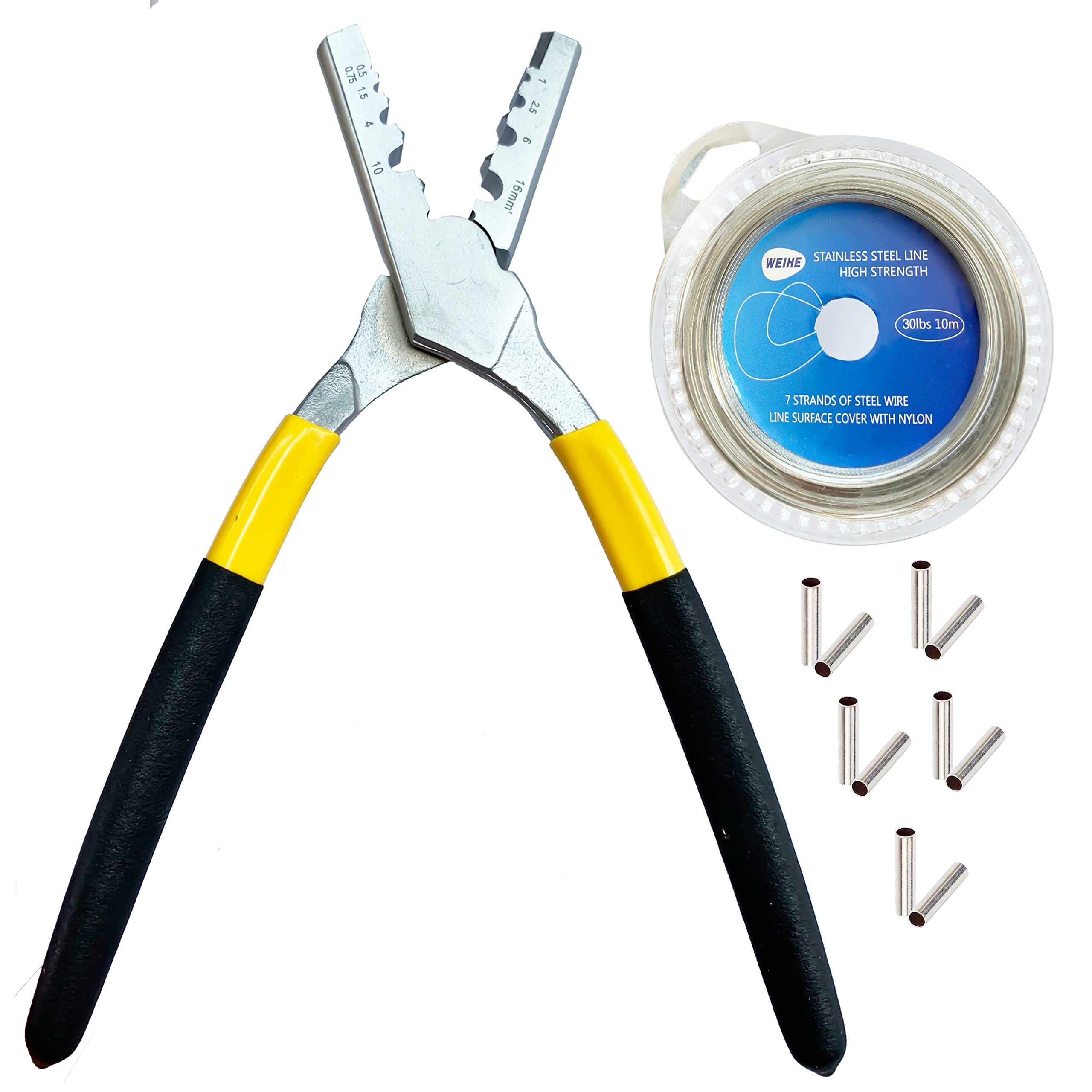 NewShot Fishing Crimping Tool Set, 10x Sleeve, 10m Vinyl Coated Wire Rope