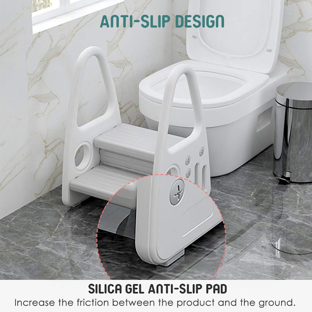KATARUS Toddler Step Stool for Kids Two Step Standing Tower for Kitchen Counter, Bathroom Sink & Toilet Potty Training, Children Step Up Learning Helper with Handles and Safety Non-Slip Pads, Green