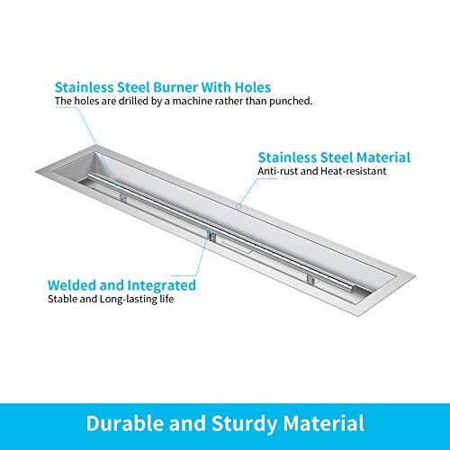 Skyflame Linear Stainless Steel Drop-in Fire Pit Pan and Burner for Indoor/Outdoor, 36 by 6 Inch Burning Area