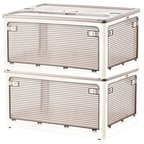 ZKDYNJ 2 Pack 89Qt Foldable Storage Bin with Lids, Folding Storage Box, Collapsible Plastic Storage Bins for Closet Organizer, Containers for Organizing, Clear Stackable Storage Bins with Five-door