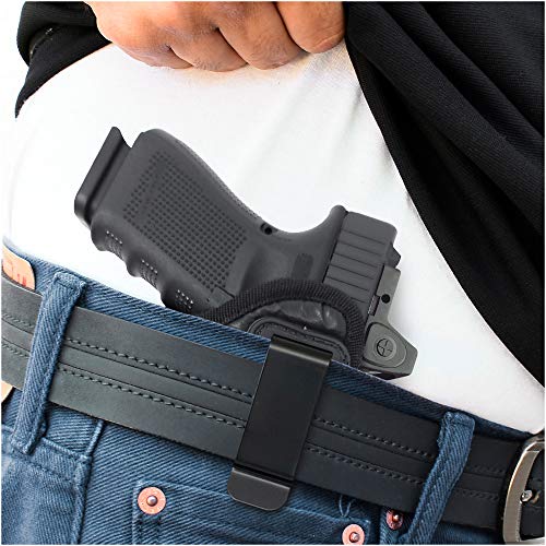 IWB Optical Gun Holster by Houston - Eco Leather Concealed Carry Soft Material | Suede Interior for Maximum Protection (Right) Black
