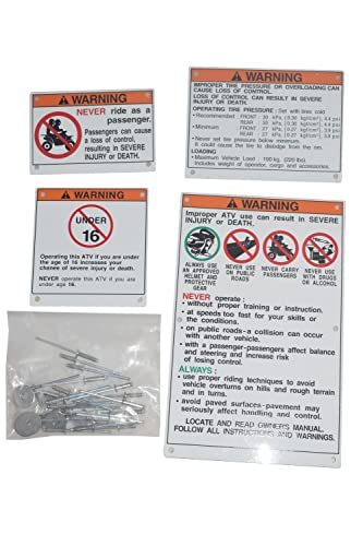 YANGCAN Warning Decals Stickers Labels Aluminum Backed Compatible with Yamaha Raptor Blaster BANSHEE YFZ450R efi Raptor 700 Raptor 660 YFZ450 carb model Warrior 350 Blaster 200 Grizzly Wolverine Kodiak