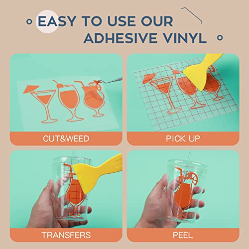HTVRONT Permanent Vinyl for Cricut, 12" x 5ft Permanent Adhesive Vinyl Rolls, 8 Colors Adhesive Vinyl Rolls for Cricut, Silhouette, Cameo Cutters, Signs, Scrapbooking, Craft, Die Cutters