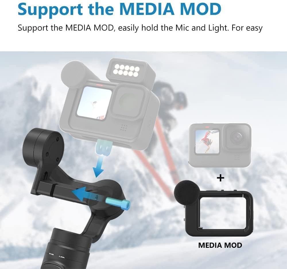 INKEE Falcon Plus Action Cameras Gimbal Stabilizer, 9H Battery Life Wireless Control USB-C Universal Charging Compatible with GoPro 10/9/8/7/6/5 Osmo Action Insta 360, GoPro Media Mode