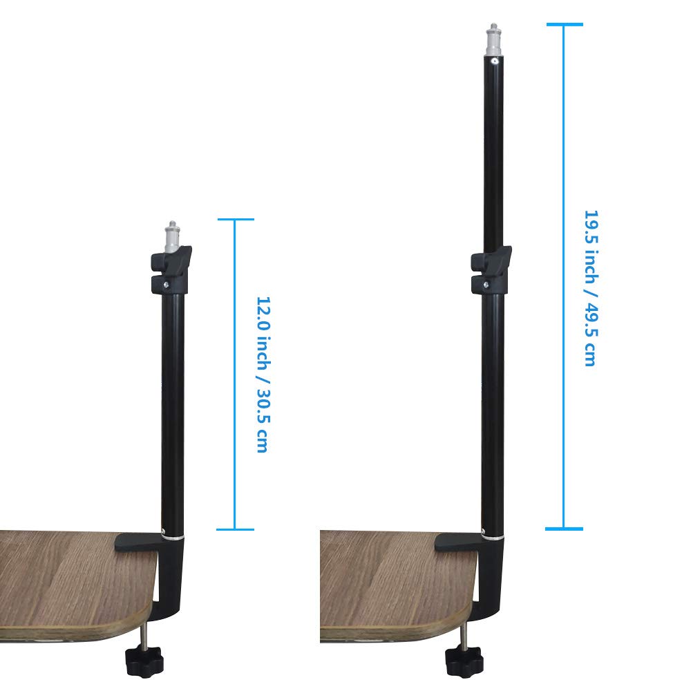 Inkeltech Desk Mounting Stand - 12.0-19.5 inch Adjustable Tabletop Aluminum Light Stand with 1/4" Screw Tip for Ring Light, Video Light, DSLR, Action Camera