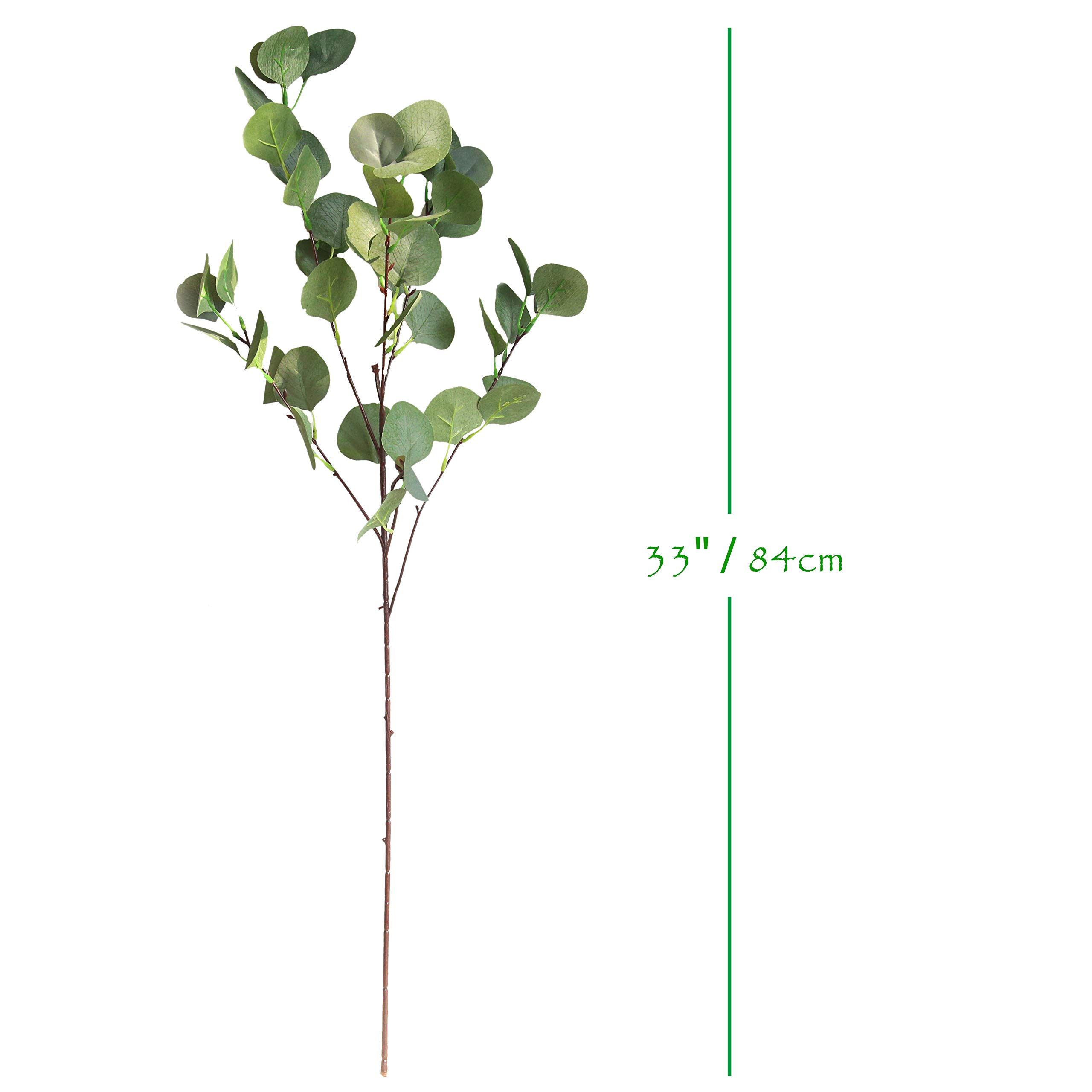 JD Artificial Greenery Plants 5PCS 33" Silver Dollar Eucalyptus Silk Leaf Branches Fake Shrubs Faux Bushes for Home Décor Office Restaurant Wedding Garden Patio Photography Props(Summer Green)