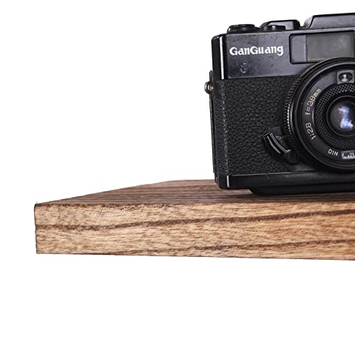 YYWUOJJ Wood Floating Shelves for Wall Decor, Rustic Wall Shelves for Bedroom Bathroom Kitchen Living Room, Set of 4 Light Walnut