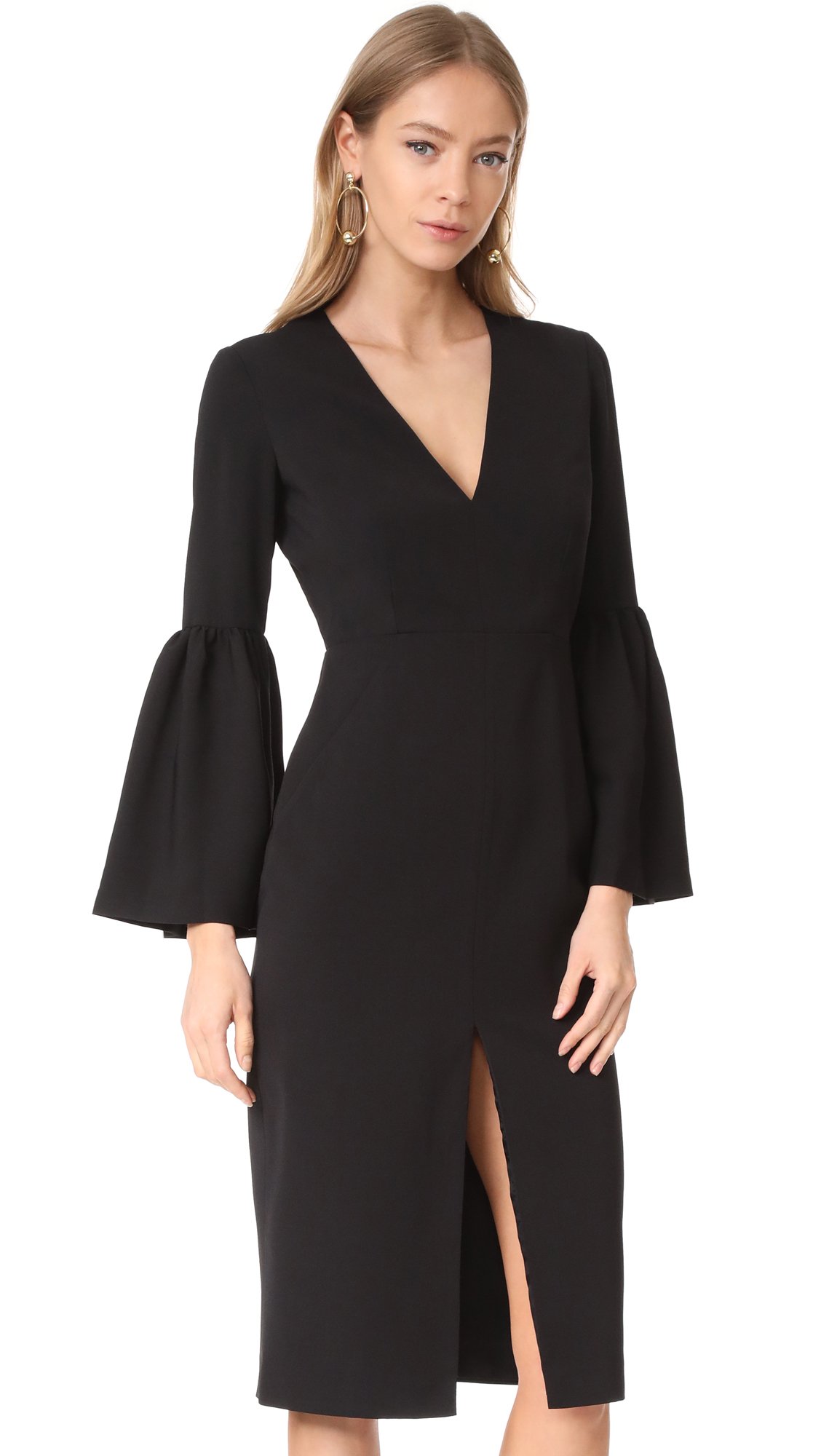 Jill Jill Stuart Women's V Neck Dress with Bell Sleeves, Black, 2