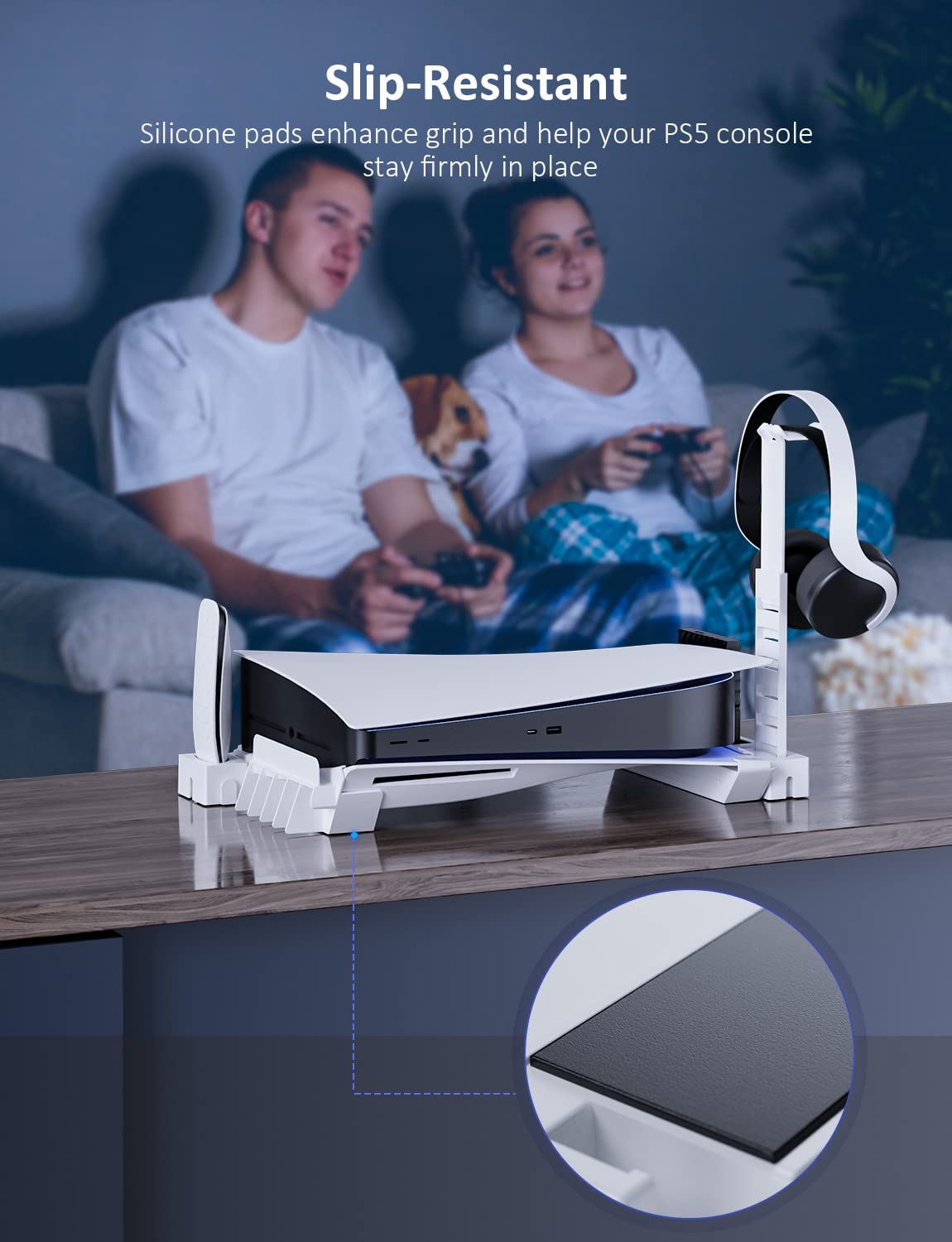 NexiGo PS5 Horizontal Stand Modular System, [Minimalist Design], Base Stand with Headset Holder, Hard Drive and Media Remote Slots, Compatible with PlayStation 5 Disc & Digital Editions