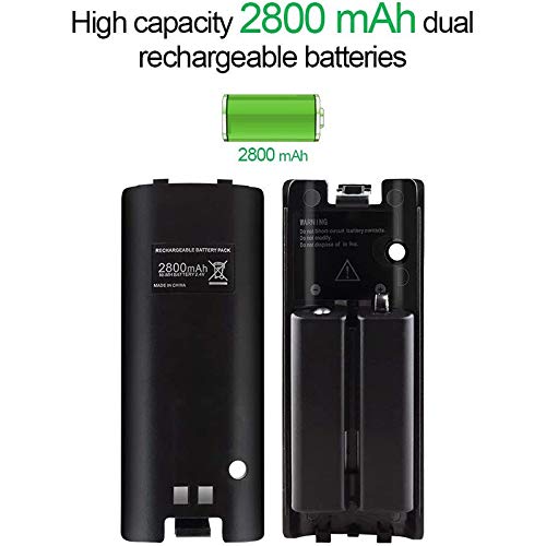 KEEPOWER Wii Controller Charger Station,2 in 1 Dual Charging Dock Station for Nintendo WII/WII U Controllers with Two 2800mAh Rechargeable Battery Pack Black
