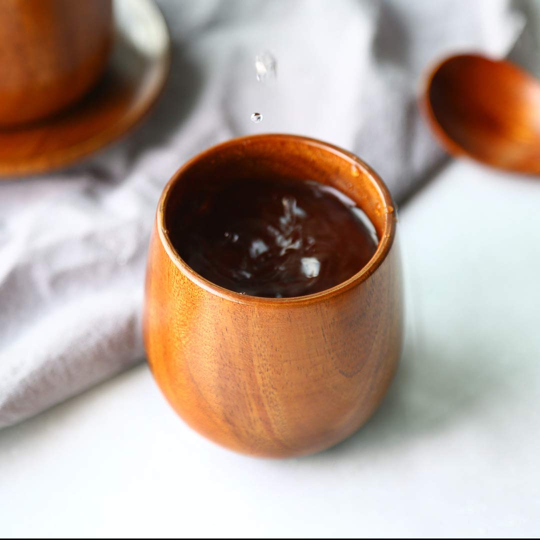 Natural Wood Tea Cup Solid Wooden Mug for Tea Coffee Water Milk Juice Drinks, About 4 oz