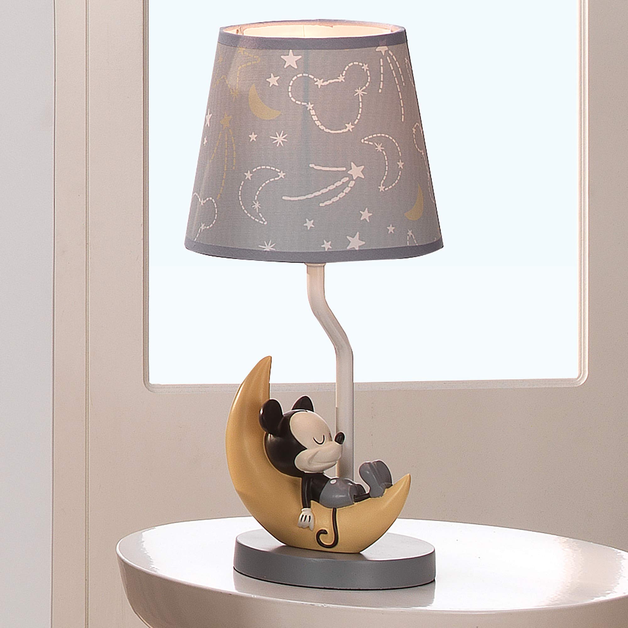 Lambs & Ivy Disney Baby Mickey Mouse Lamp with Shade & Bulb, Gray/Yellow