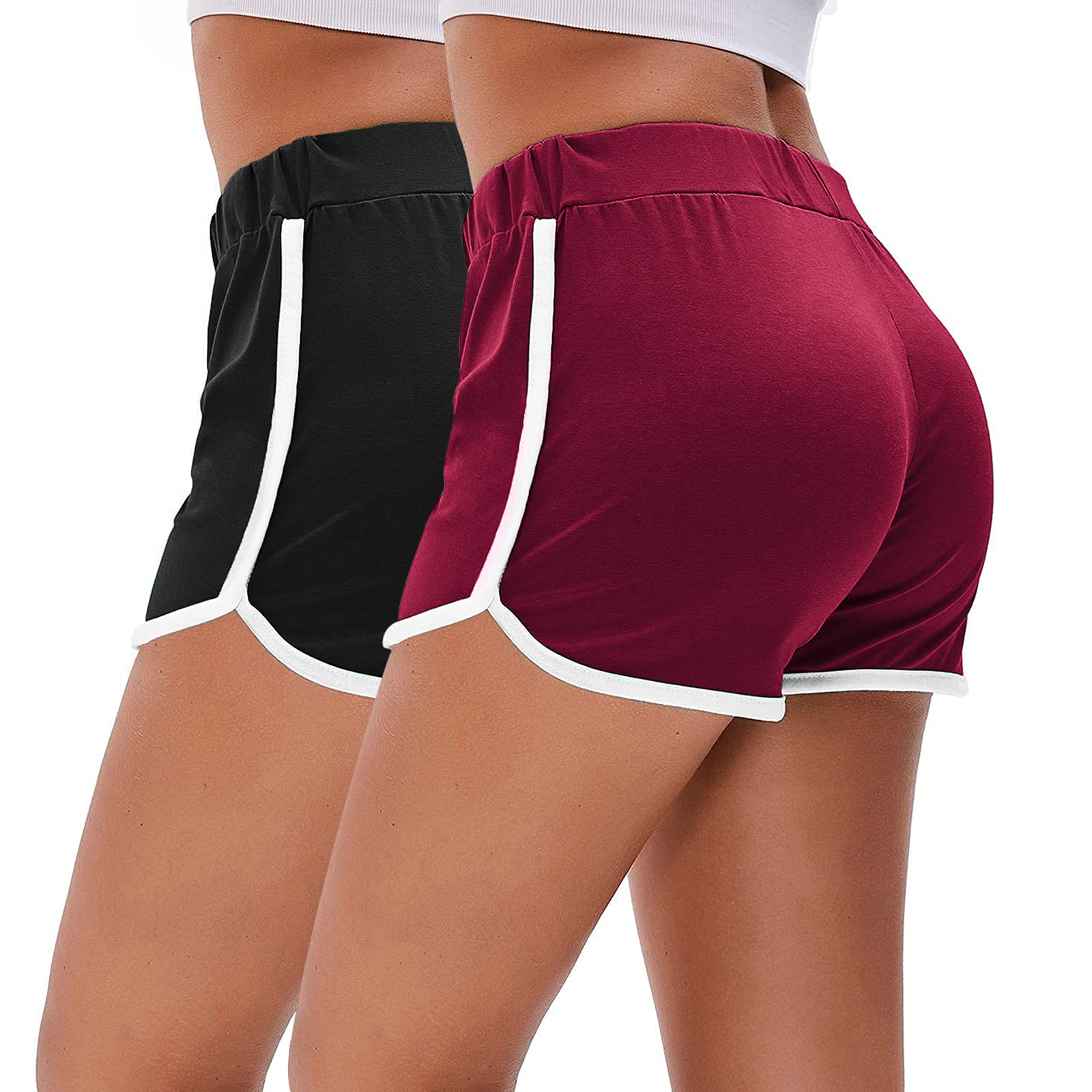 Little Beauty Women's Yoga Elastic Waist Running Athletic Shorts Doplin Shorts