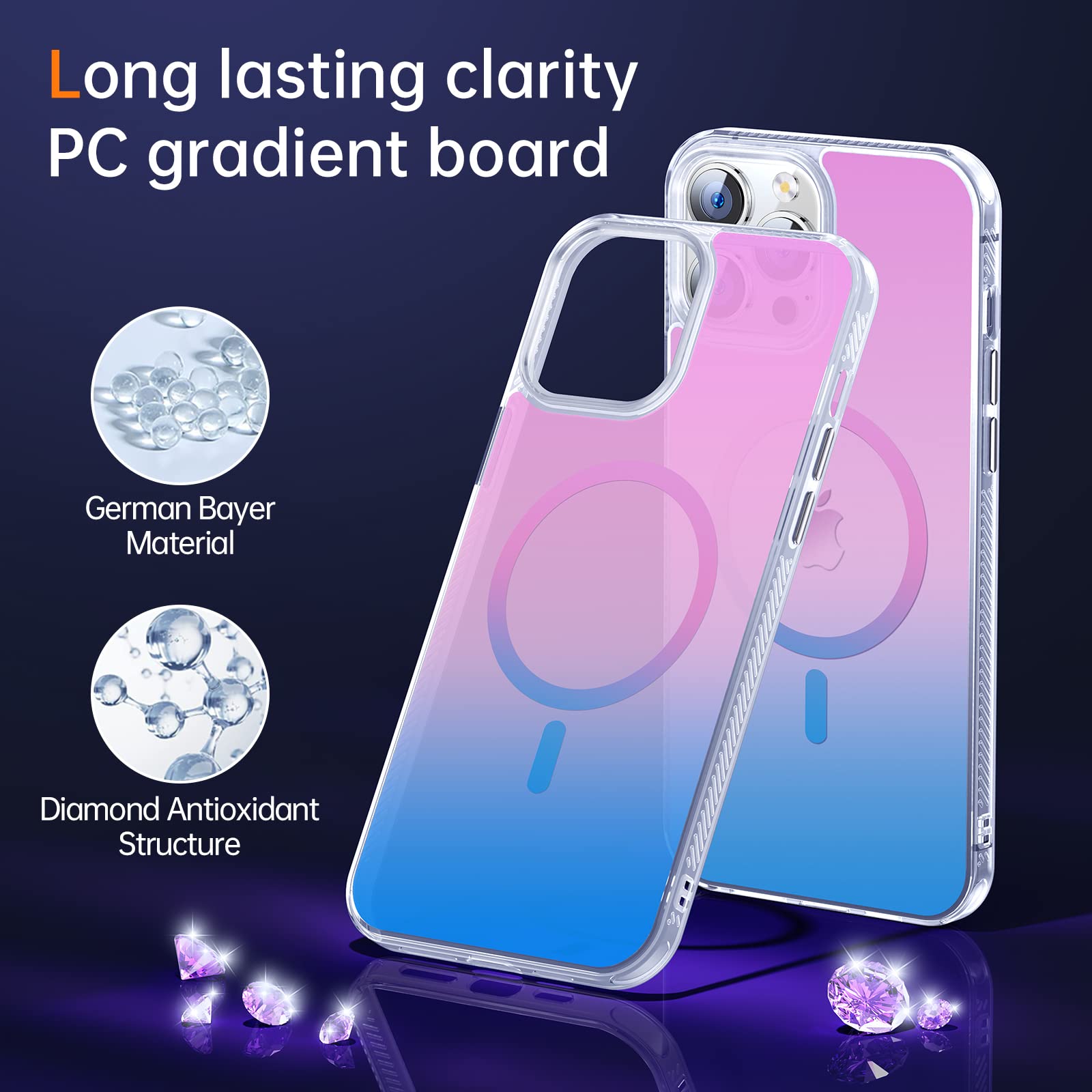 JUESHITUO Magnetic Defender Bicolor for iPhone 14 Pro Max Case[Military Grade Protection] [Super Strong Magnets] Translucent Matte Case for iPhone 14 Pro Max Case (6.7") (Rose to Blue)