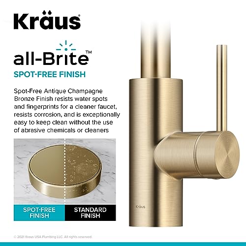 KRAUS Oletto Pull-Down Single Handle Kitchen Faucet with QuickDock Top Mount Installation Assembly in Spot Free Antique Champagne Bronze, 15 1/8 Inch, KPF-2620SFACB