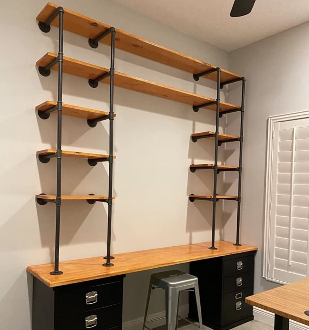 Industrial Retro Wall Mount iron Pipe Shelf,DIY Open Bookshelf,Hung Bracket,Home Improvement Kitchen Shelves,Tool Utility Shelves, Office shelves, bookshelves and bookcases (2Pcs)