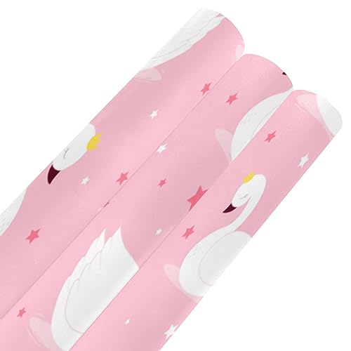Veundei 3 Pack Gift Wrapping Paper Bundle Swan Princess Wrapping Paper Roll Packing Paper Gift Wrap for Birthdays, Weddings, Party, Holiday, Baby Shower, 58 x22.8 Inch (9.18.sq.ft) per Roll