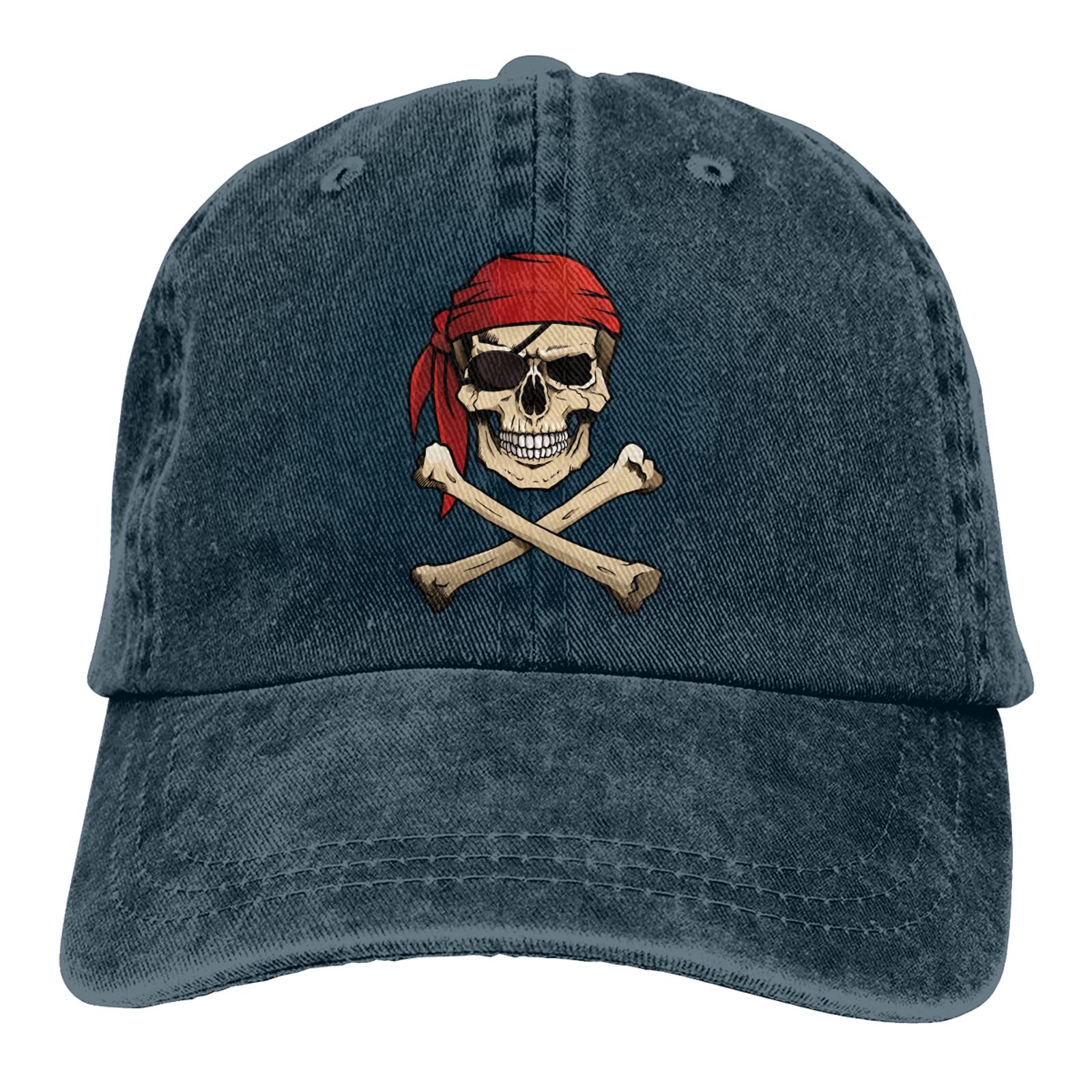 kaixinguo Cool Pirate Skull Print Pattern Baseball Cap,Unisex Adjustable Washed Cotton Denim Cap for Men and Women Navy