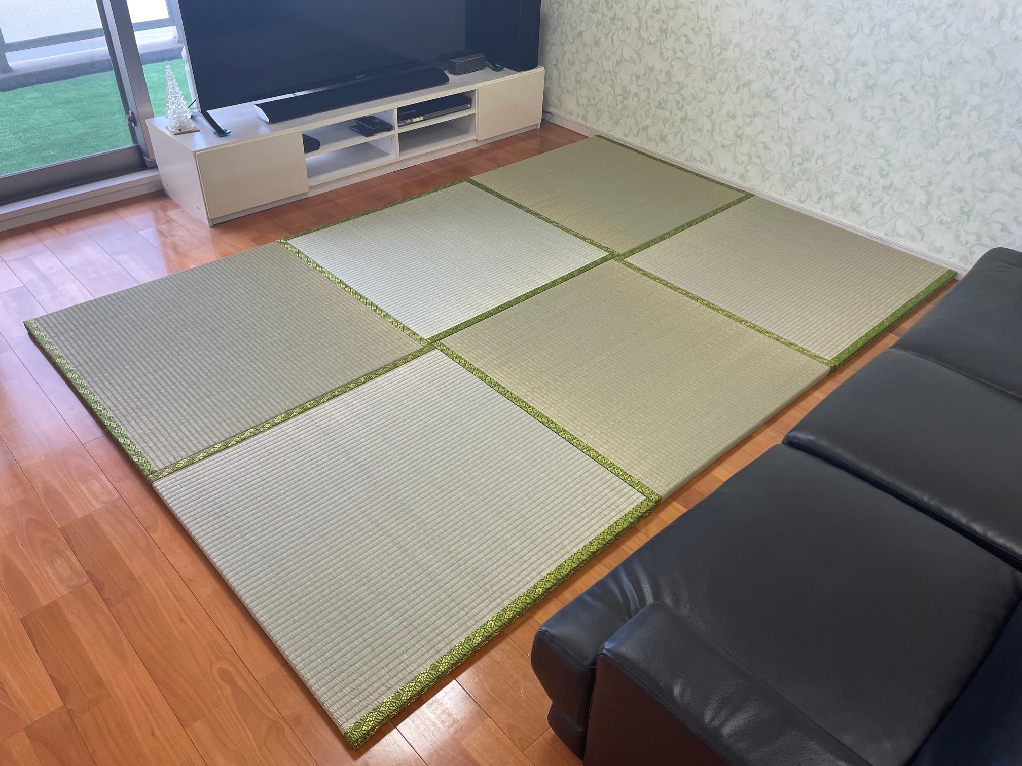 和楽美 Warabi Tatami mat for Living Room, Mattress, Rug,Portable Mattress,Japanese Bed, Rush Igusa Made in Japan 33.5in×33.5in (Asanoha)
