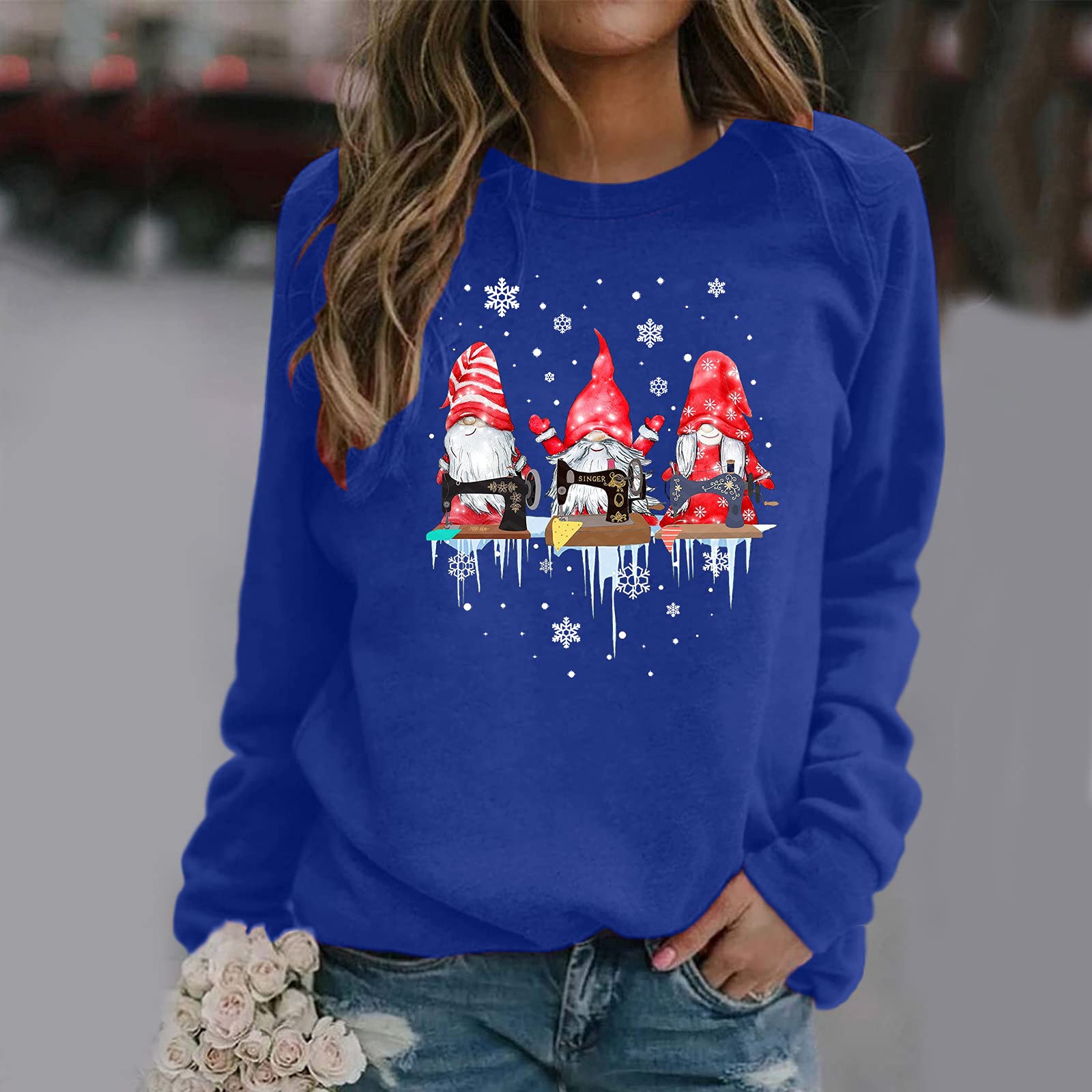 Shirt For Women 2022 Round Neck Pullover Shirts Long Sleeve Sweatshirts Flowy All-match Pullovers Fall Sweatshirt Blue