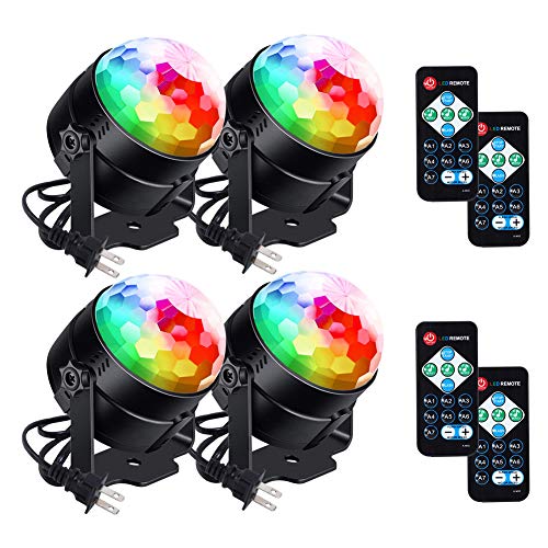 LUNSY Sound Activated Party Lights with Remote Control Dj Lighting RGB Disco Ball Light, Strobe Lamp 7 Modes Stage Par Light for Home Room Dance Parties Bar Xmas Wedding - 4 Pack