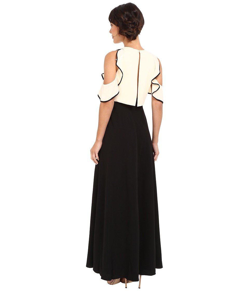 Jill Jill Stuart Women's Ruffle Pop Over Gown, Bisque/Black, 2