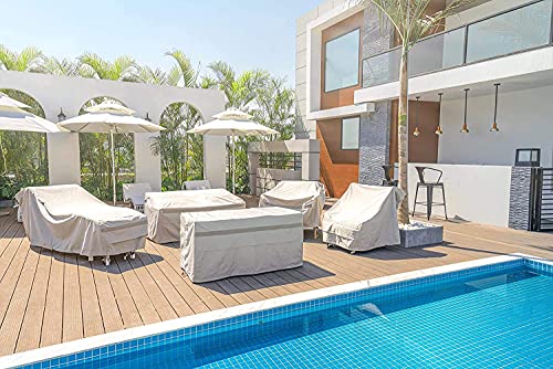 MR. COVER Outdoor Chaise Lounge Covers Waterproof for 74-76 Inch Patio Lounge Chairs, Sturdy 600D Polyester & Double-Stitched Seams, Beige
