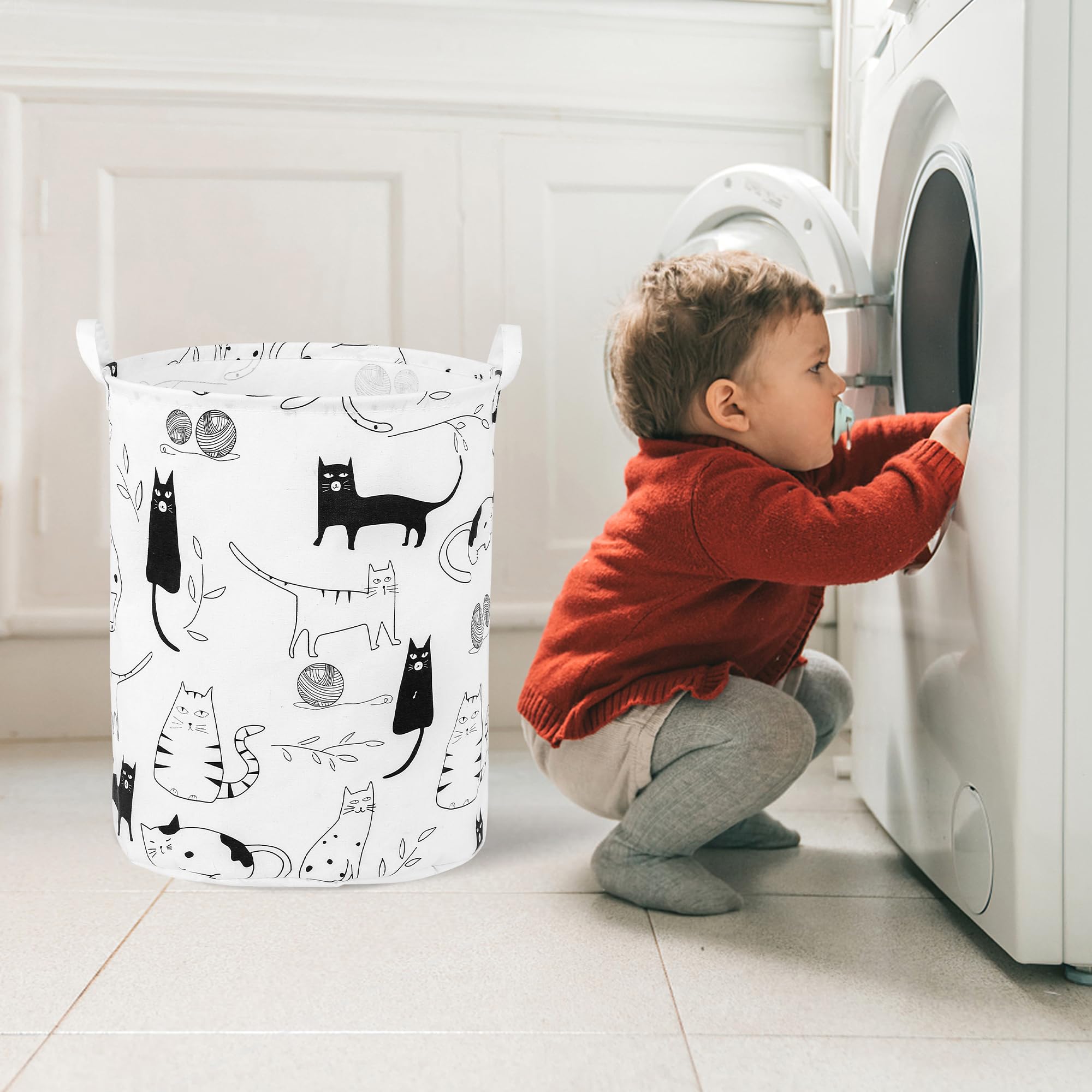 QiANBiRD Laundry Basket Hamper Large Foldable Tall Unique Laundry Basket Organizer Collapsible Laundry Hamper Fabric Storage Basket with Rope Handles for Clothes Toys in the Home or Dorm (Beige Round)