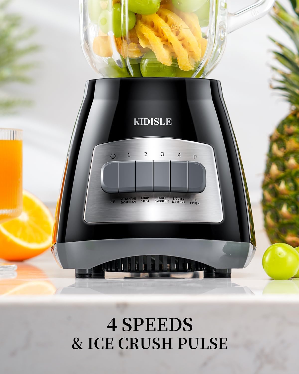KIDISLE Classic Blenders for Kitchen, 52oz Glass Jar, 700W Blender for Shakes and Smoothies, 9 Functions with 5 Speeds for Crushing Ice, Puree, and Frozen Fruit, Black