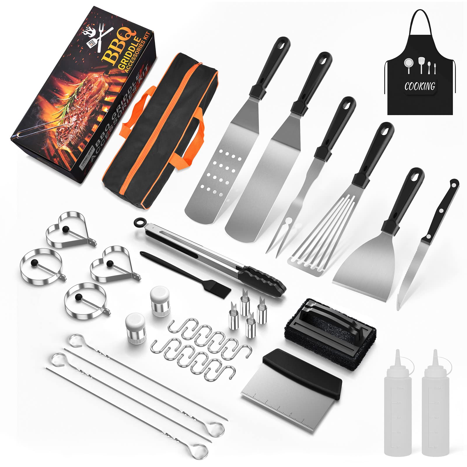 Klvied Outdoor Griddle Accessories Kit, 38 PCS Flat Top Grill Accessories Set for Blackstone and Camp Chef, Professional Blackstone Grill Accessories with Spatula, Scraper, Bottle, Egg Ring, Carry Bag