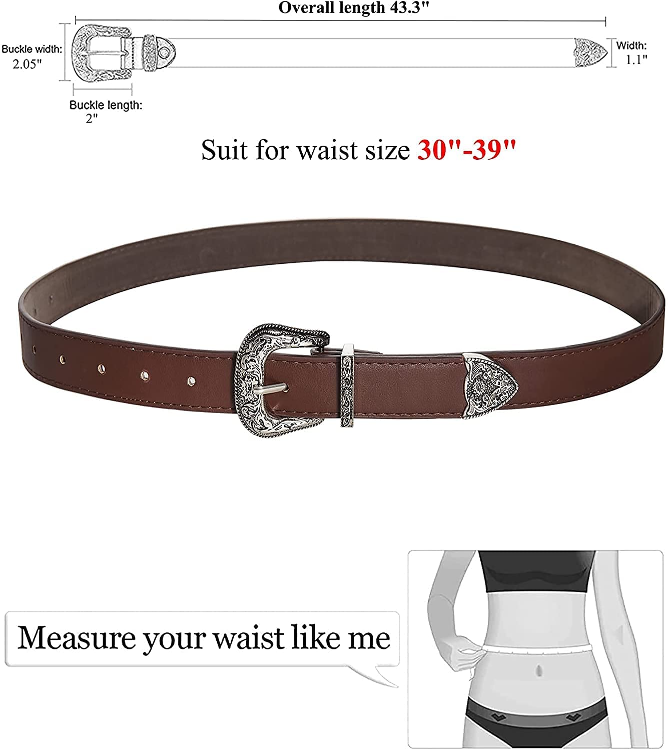 INOGIH Western-Leather-Belts-Women Vintage Waist-Belts with Hollow Out Flower Buckle