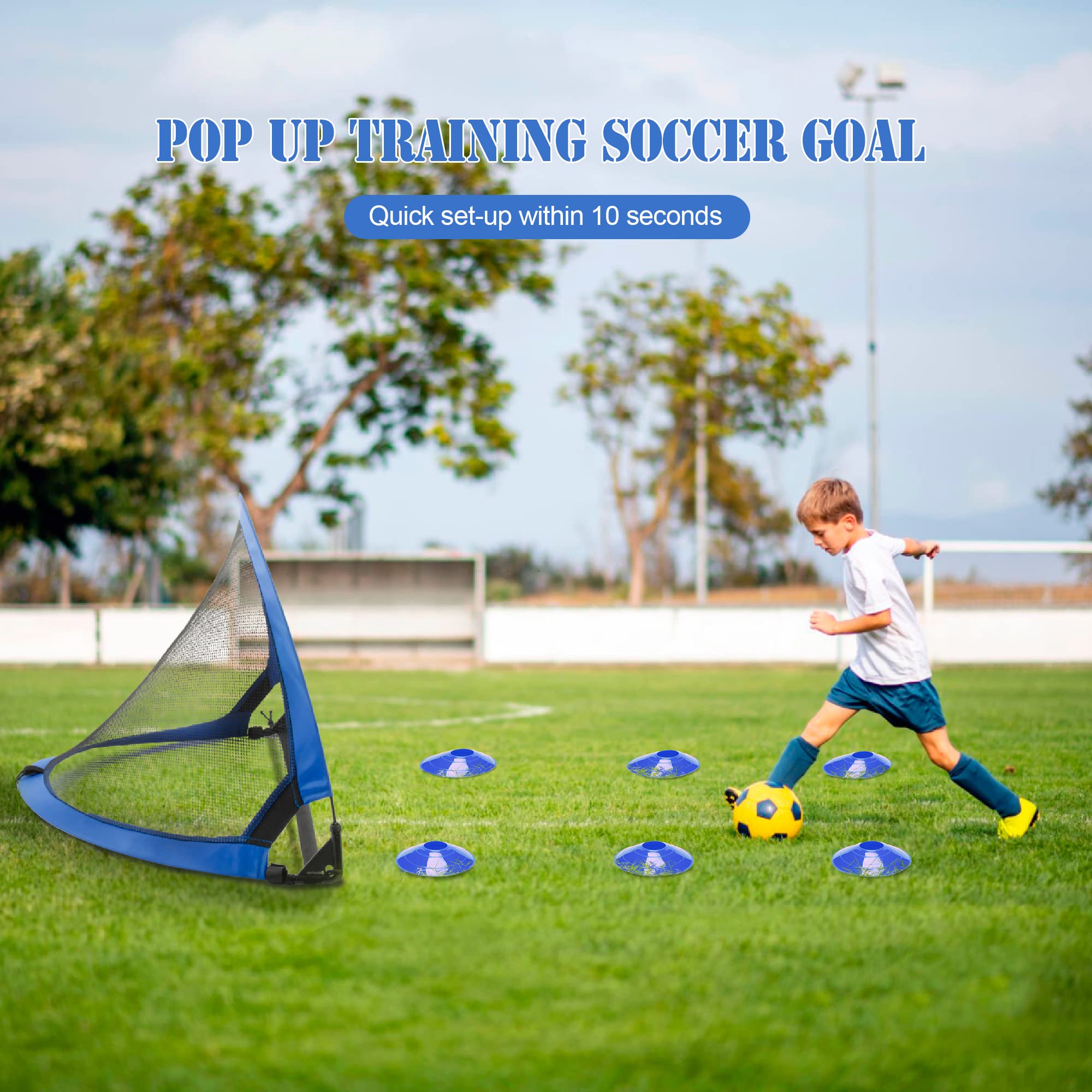 Portable Pop Up Soccer Goal Net Set for Kids or Adaults Trainning and Backyard Playing with Carrying Case, Training Cones and Target