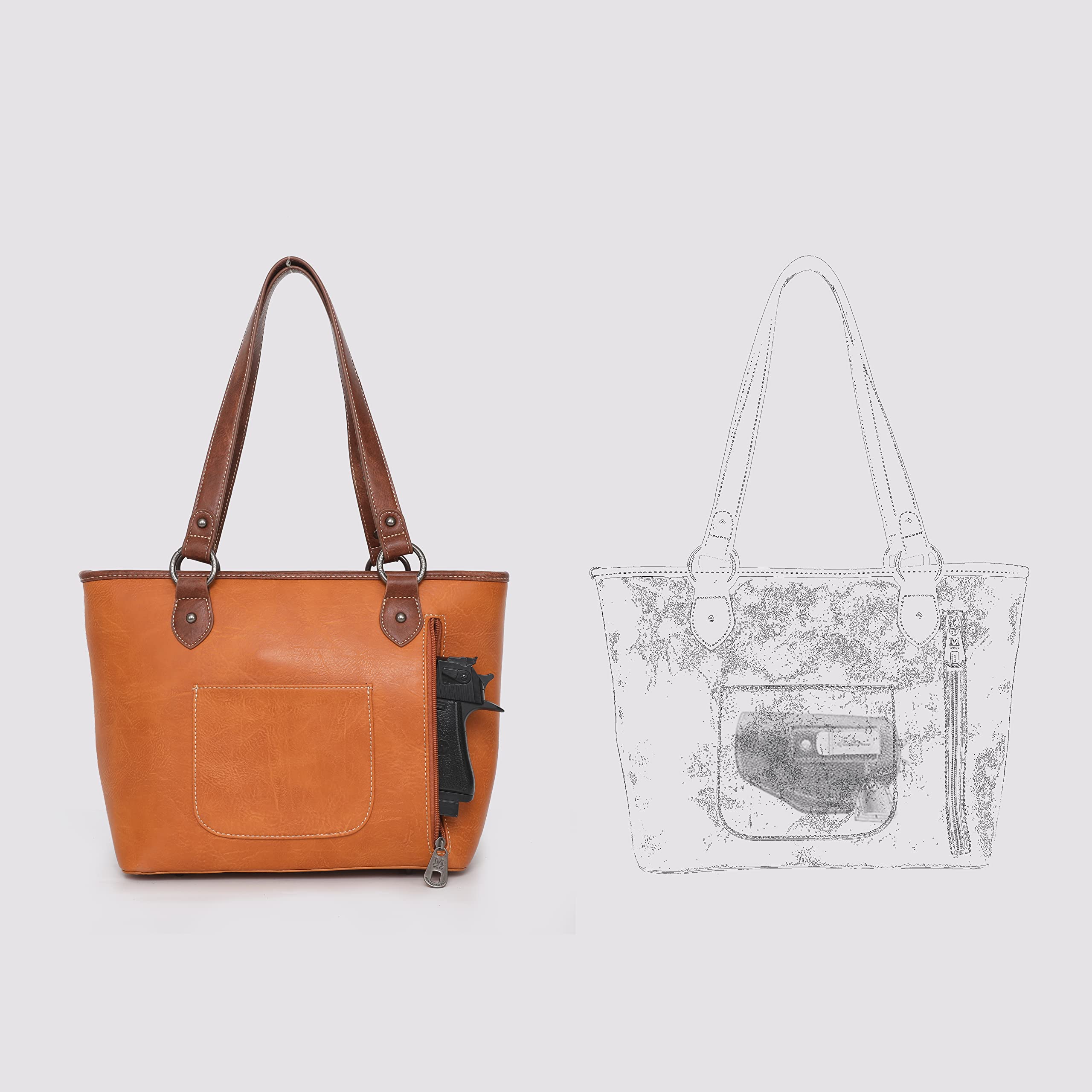 Montana West Western Tote Bag for Women Big Purses Shoulder Handbag Leather Purses with Wallet Aztec Tooled Collection MW1066G-8317BR+W