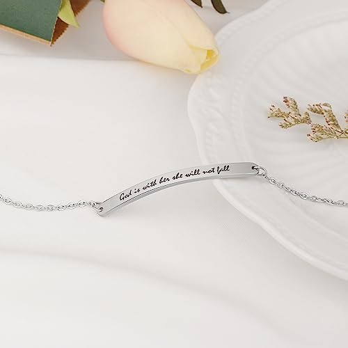 JoycuFF Christian Bracelets for Women Inspirational Chain ID Bar Bangle Bible Verse Personalized Gifts God is Within Her She Will not Fall