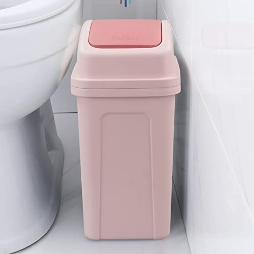 Zopnny Plastic Swing Lid Trash Can, Garbage Can with Swing-top Lid, 1-Pack, Pink