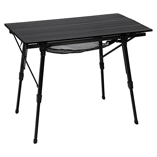 PORTAL Camping Table Foldable Portable with Adjustable Legs, Aluminum Folding Table Roll Up Table with Carrying Bag for Outdoor, Beach, Picnic, Backyards, BBQ and Party, Black