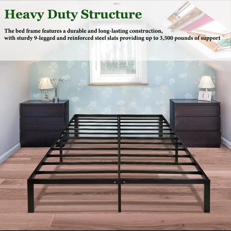 INNAPER 14/16/18 Inch High Metal Platform Bed Frame No Box Spring Needed, Heavy Duty Construction,Steel Slat Support,Easy Assembly, Noise Free (14 Inch, Full)