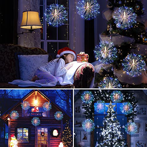 Techip 4PCS 120LED Starburst String Lights Christmas Halloween Lights Copper Wire Battery Operated Hanging Fairy Lights with Remote Timer Christmas Decorative Lights for Party Patio Indoor Outdoor