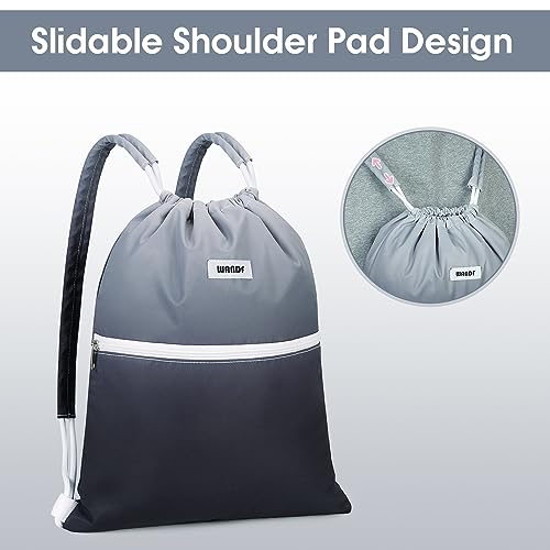 WANDF Drawstring Backpack Sports Gym Bag with Shoulder Pads Water Resistant String Bag Cinch Bag for Women Men (Black Gradient)