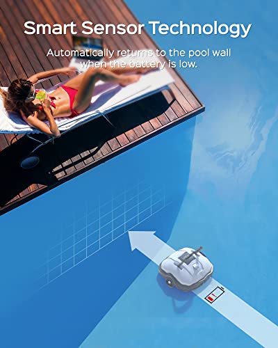 Upgraded - WYBOT Cordless Pool Vacuum, Robotic Pool Cleaner with Large Battery Up to 100Mins Runtime, Strong Suction, Pool Vacuum Robot for Above Ground Flat Bottomed Pools Up to 861 Sq.Ft-White