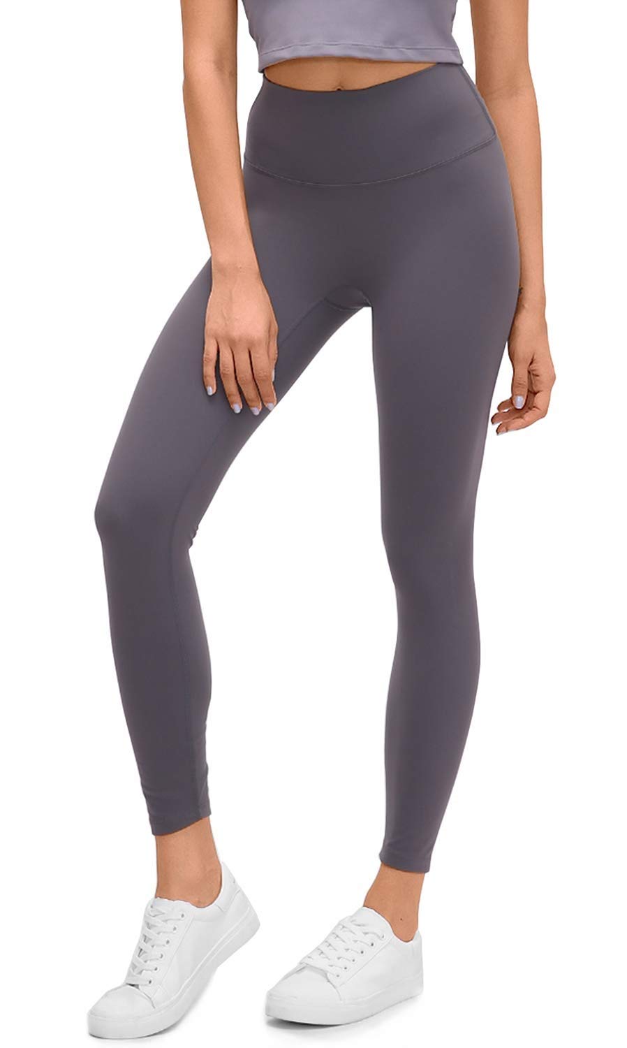Lemedy Women Naked Feeling High Waist Tight Yoga Pants Workout Athletic Leggings (Grey, L)