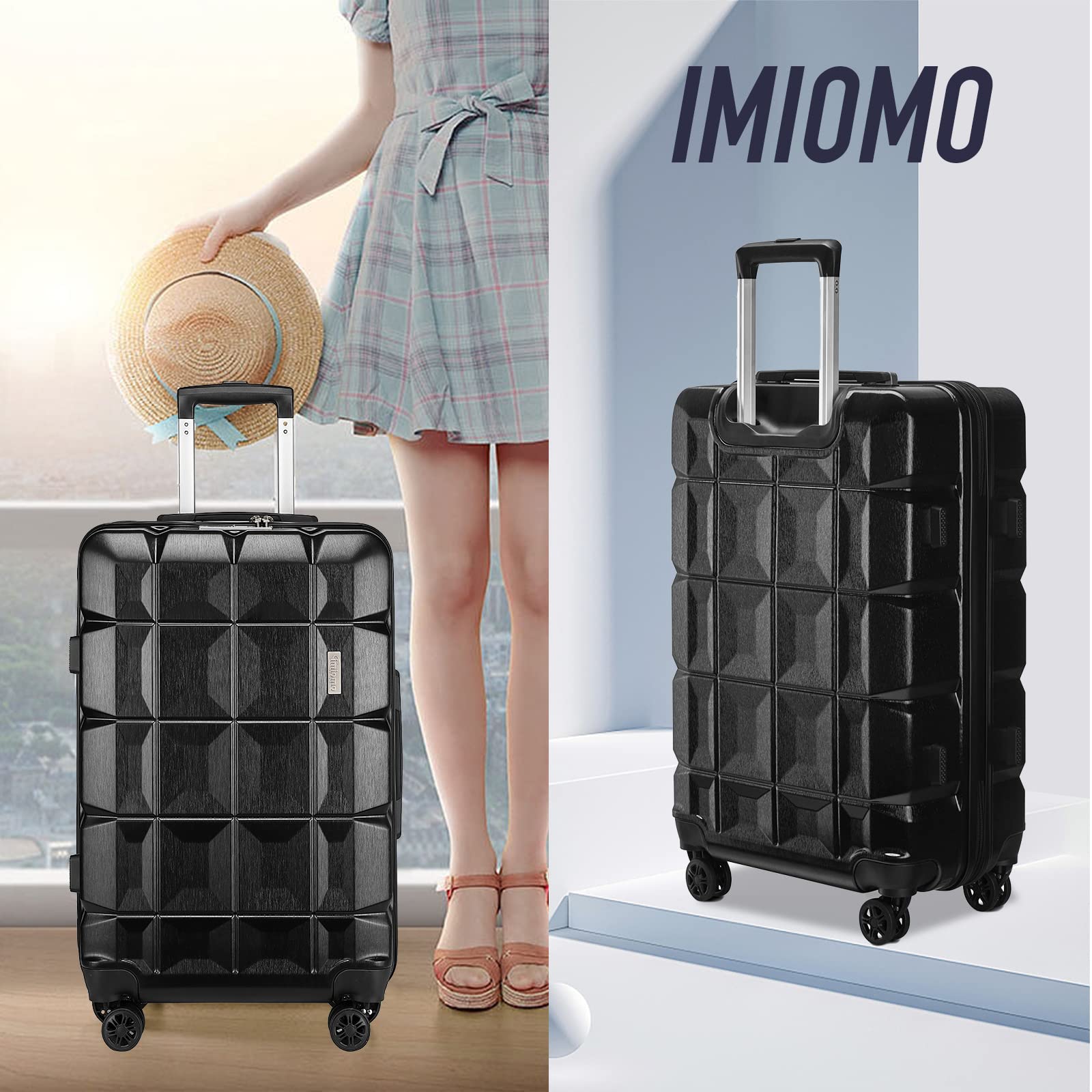 imiomo 2 Piece Luggage set Clearance, Travel Suitcase with Spinner Wheels TSA lock, Hardshell Lightweight Suitcase set for men and women (BLACK, 20/24)