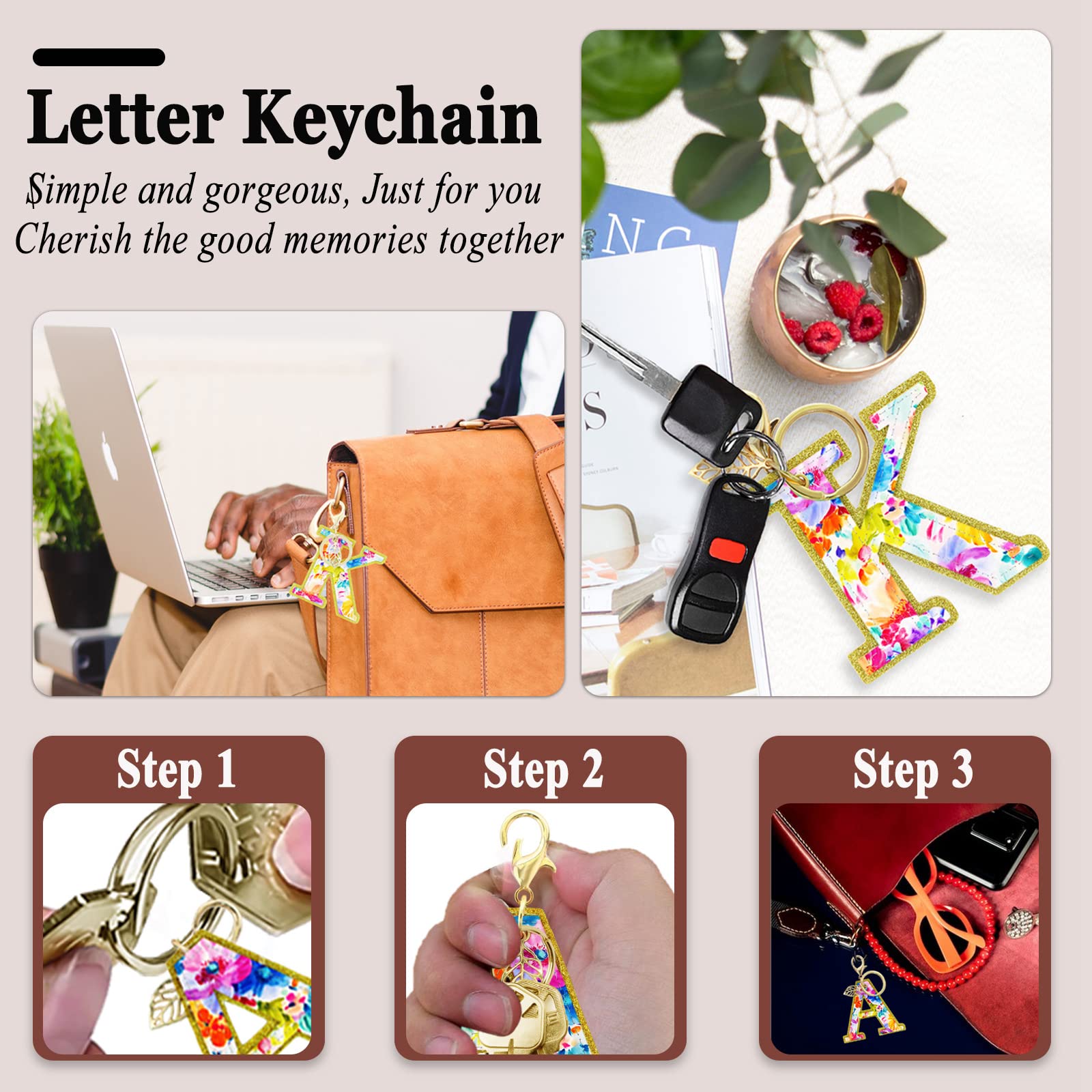 Melissazuly Trendy Alphabet Initial Keychain for Women, Stylish Letter Keychain Handbag Charm