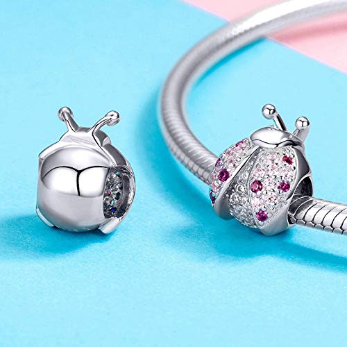 Insect Charm 925 Sterling Silver bee,Butterfly, Dragonfly, Animal Charms Fit on 3mm Pandora Snake Chain Bracelet (Ladybug)