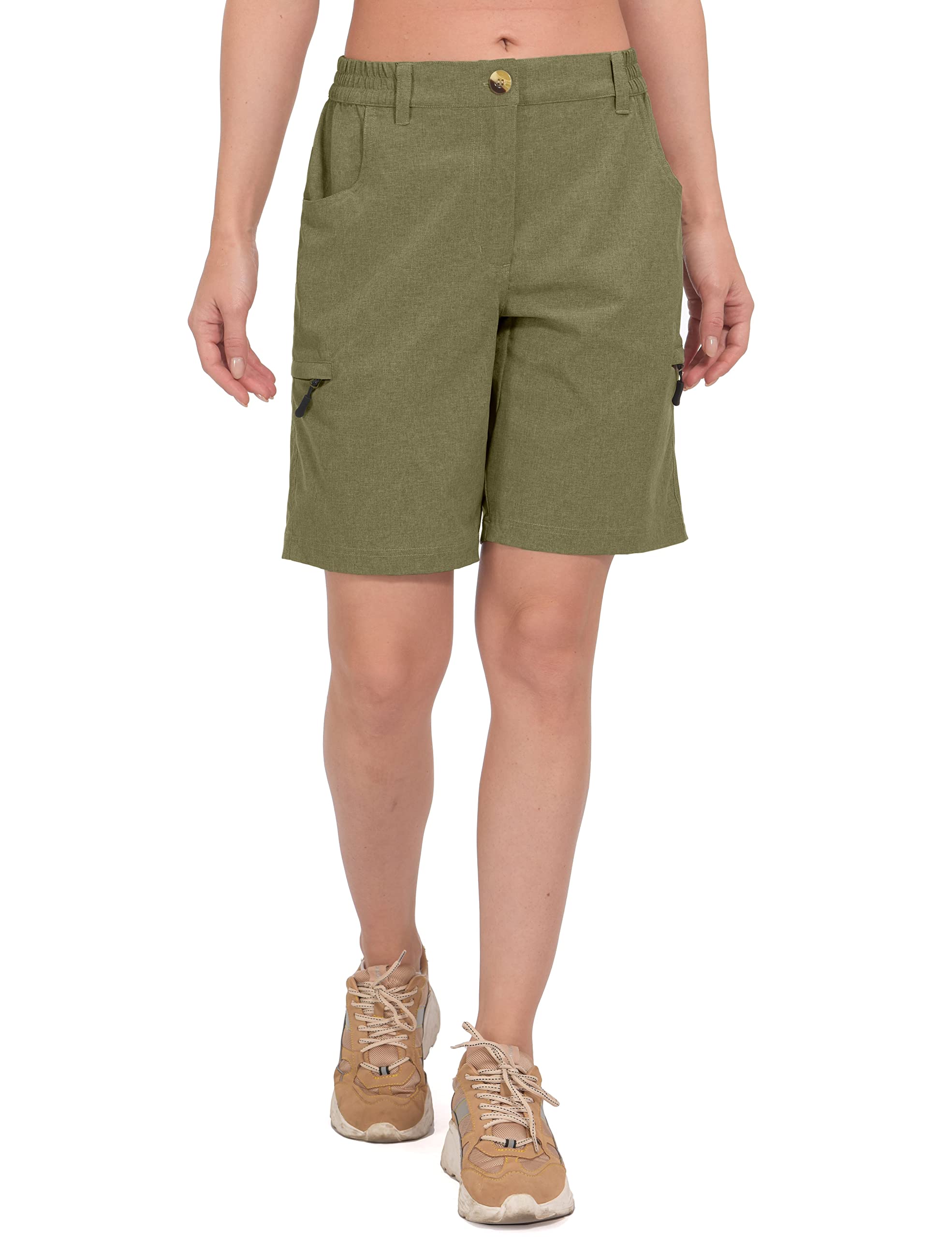 Little Donkey Andy Women's 9 Inches Inseam Quick Dry Stretch Shorts for Hiking Golf Travel Geen Olive M