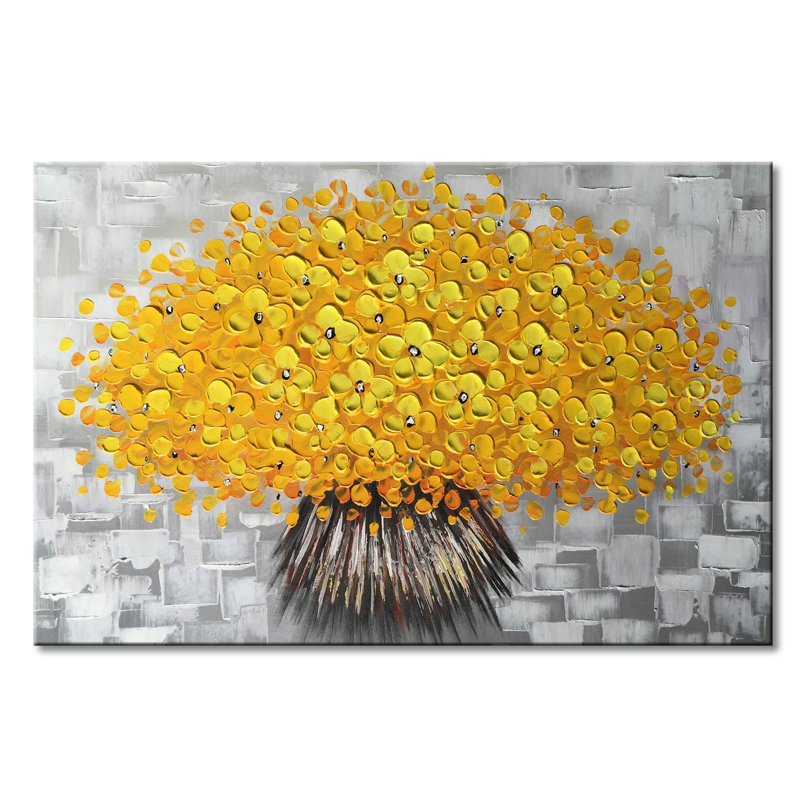 Huge Hand Painted Oil Painting Modern Textured Yellow Flower Wall Art Modern Abstract Floral Artwork