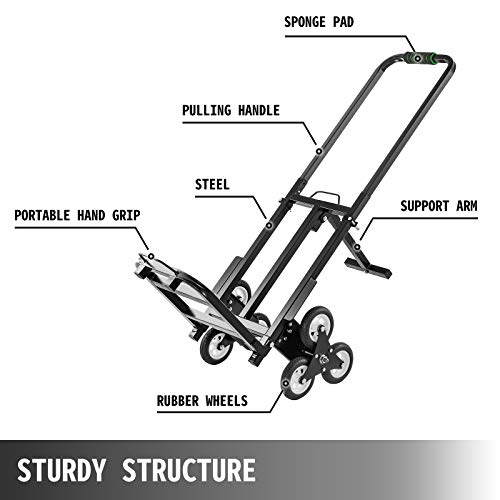 VEVOR Stair Climbing Cart 330lbs Capacity, Portable Folding Trolley with 6 Wheels, Stair Climber Hand Truck with Adjustable Handle for Pulling, All Terrain Heavy Duty Dolly Cart for Stairs